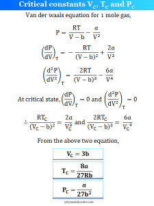 Critical Constants - Temperature, Pressure, Volume - Real Gas